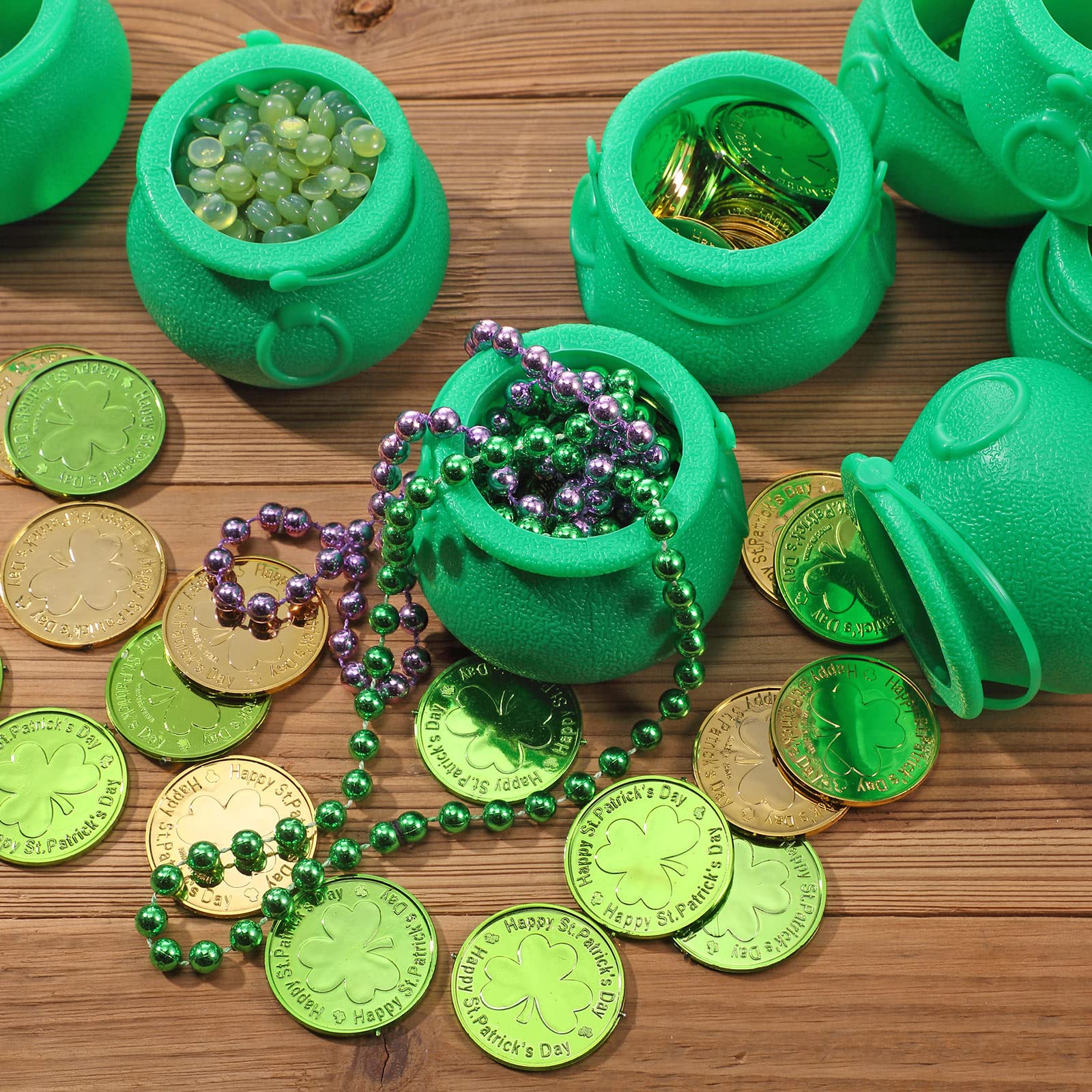 Plastic Cauldron Mini Witches Cauldron with Handle Halloween Candy Bucket Small Pot Decorations Candy Kettles for St patrick Day Halloween Party(Green,40 Pcs)
