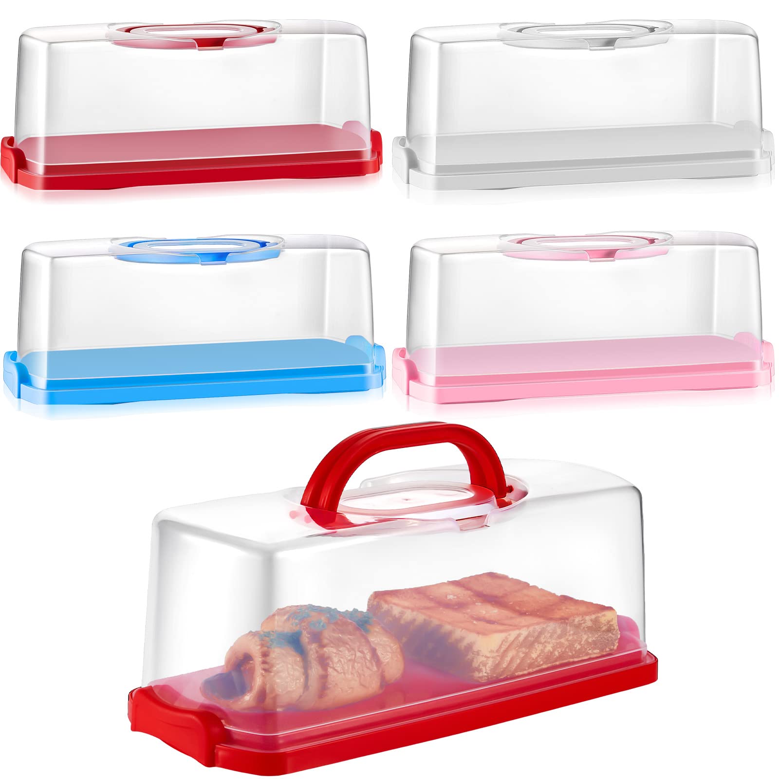 Tessco 4 Pieces Portable Bread Box with Clear Lid and Handle, Plastic Bread Keeper Rectangular Loaf Cake Containers for Carrying and Storing Loaf Bread Pastry Food Banana Pumpkin Bread, 4 Colors