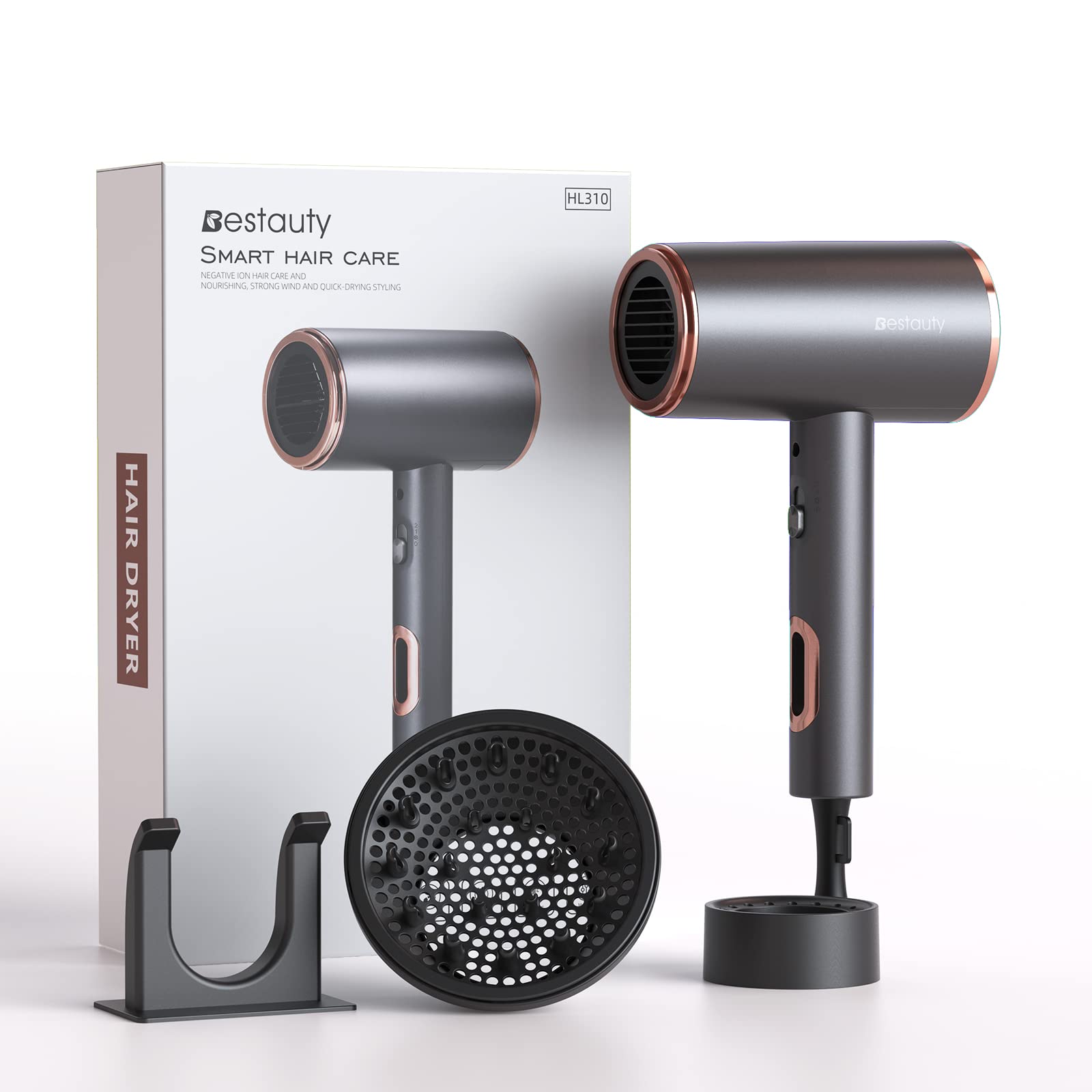 Bestauty Blow Dryer, Travel Hair Dryer Ion HairDryer with Diffuser Low Noise Stylish Appearance, Lightweight Hair Dryer for Home, Salon and Travel (Rose Gold)