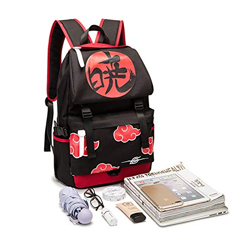 Vanlison Canvas Backpack Shoulder Bag Rucksack School Backpack Anime Backpack Black Red