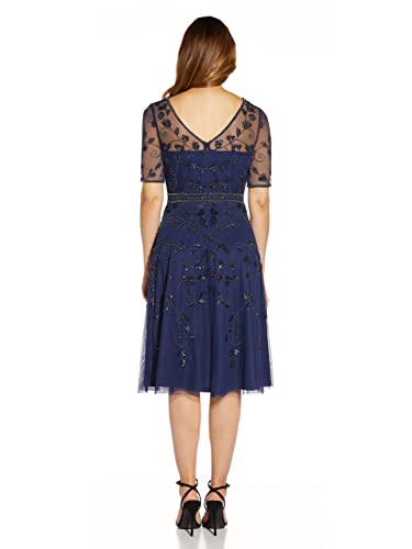 Adrianna Papell Women's Beaded MIDI Dress, Light Navy, 6