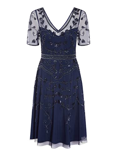 Adrianna Papell Women's Beaded MIDI Dress, Light Navy, 6