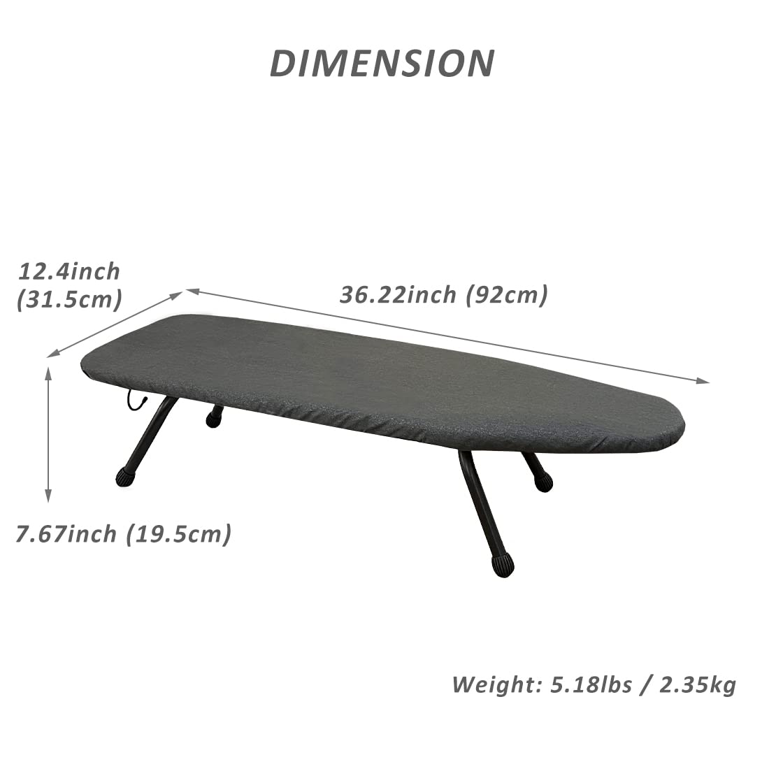 Fayaww 36x12in Table Top Ironing Board, Small Ironing Board with Removable Iron Rest, Metallic Ironing Cover and Thick Felt Pad, Black