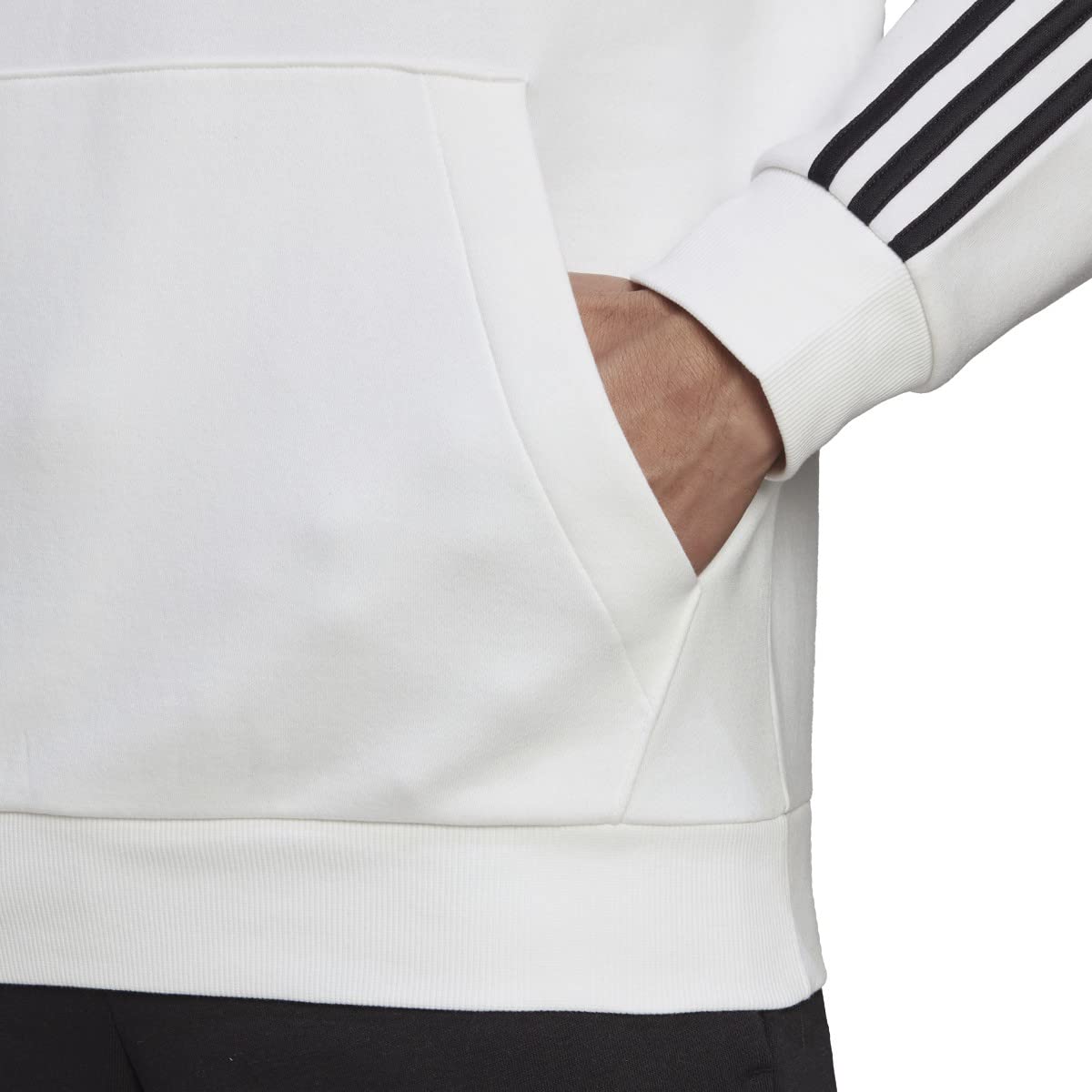 adidas Men's 3-Stripes Fleece Hooded SweatShirt, White-black, Large