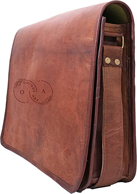 JMD Arts Leather Messenger Bag - Leather Laptop Bag for Men and Women Full Grain Leather Messenger Satchel Office Crossbody Shoulder Bag 15 Inch, Brown