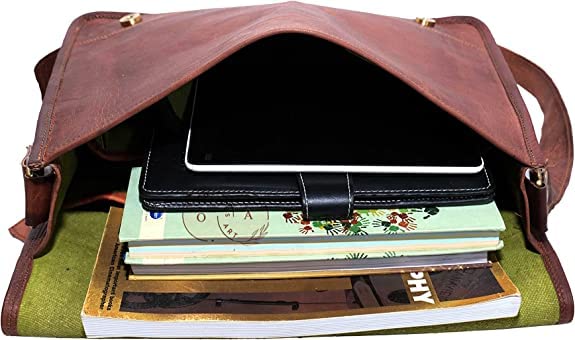 JMD Arts Leather Messenger Bag - Leather Laptop Bag for Men and Women Full Grain Leather Messenger Satchel Office Crossbody Shoulder Bag 15 Inch, Brown