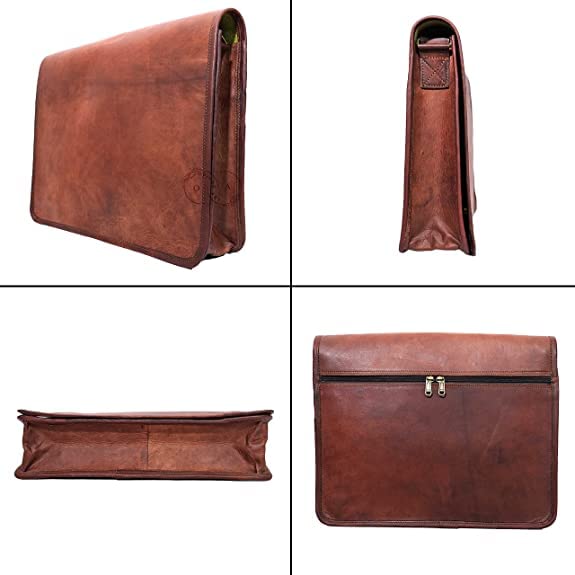 JMD Arts Leather Messenger Bag - Leather Laptop Bag for Men and Women Full Grain Leather Messenger Satchel Office Crossbody Shoulder Bag 15 Inch, Brown