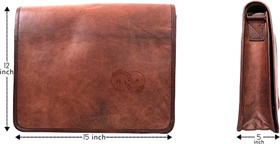 JMD Arts Leather Messenger Bag - Leather Laptop Bag for Men and Women Full Grain Leather Messenger Satchel Office Crossbody Shoulder Bag 15 Inch, Brown