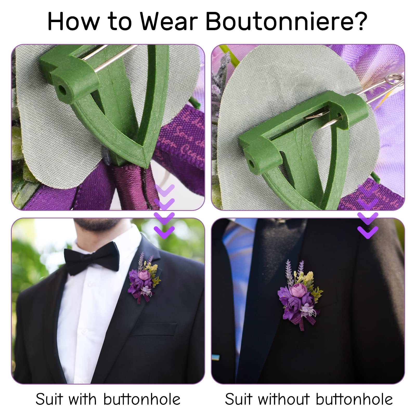 URROMA Wrist Corsage and Boutonniere Set, 1 Set Small Rose Purple Hand Flower for Prom Artificial Wedding Wrist Corsage for Wedding Party Prom