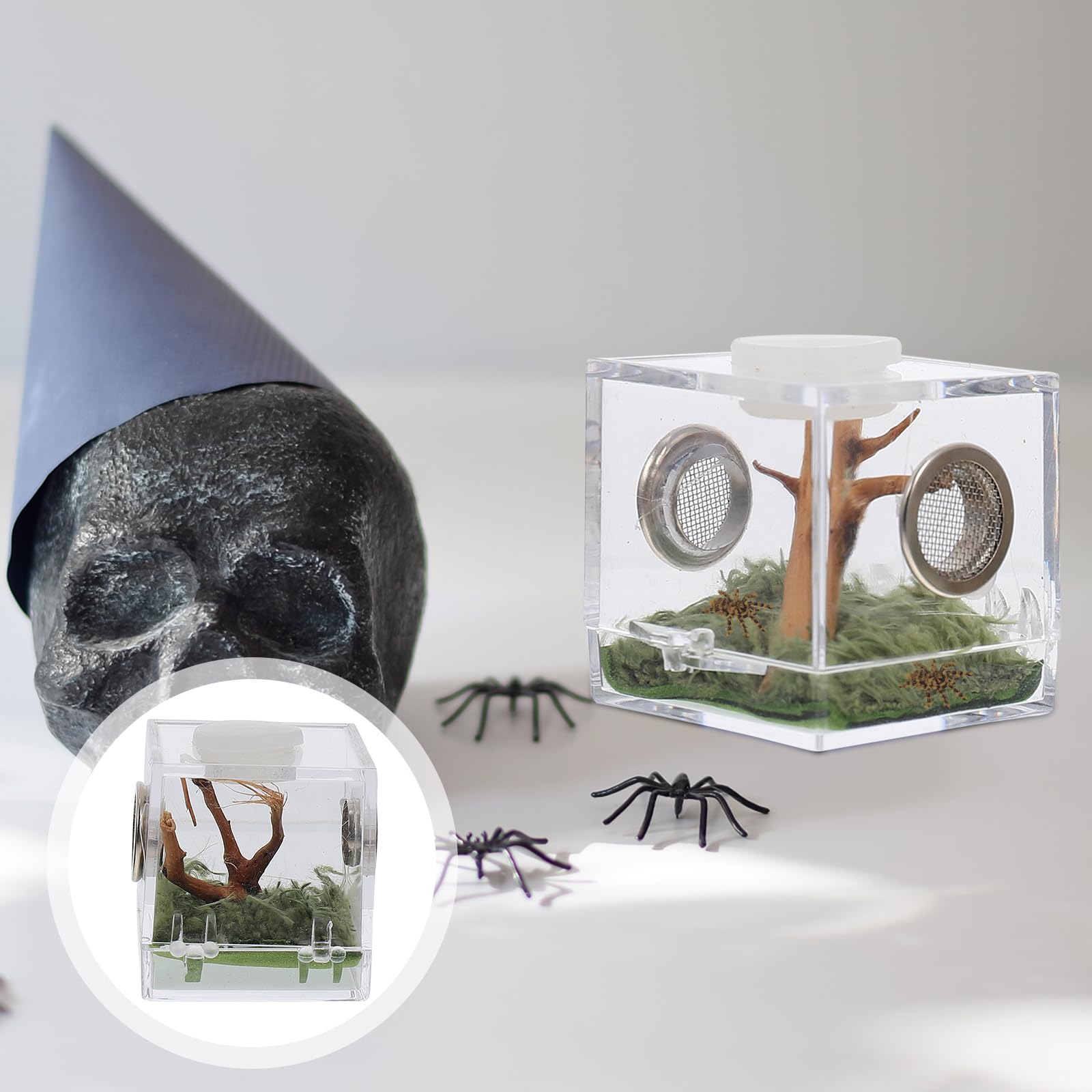 VILLCASE Glass Containers Spider Terrarium, Acrylic Reptile Breeding Box Jumping Spider Enclosure with Dropper Tongs for Tarantula Scorpion Sling Snake Gecko Amphibia