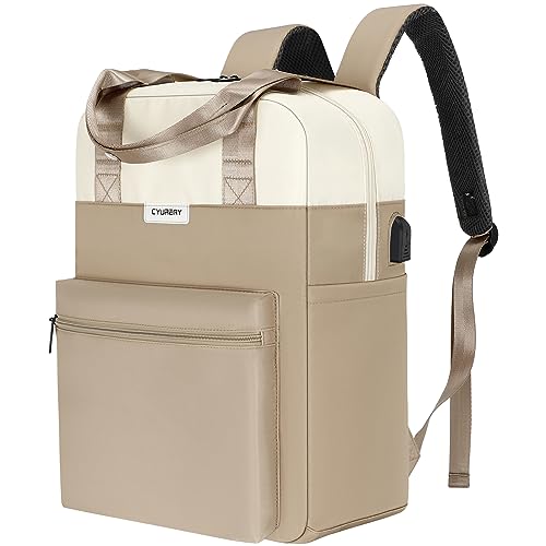 CYUREAY Laptop Backpack for Women Fashion Travel Backpacks 15.6 Inch Laptop Bag with USB Port Teacher Nurse Vintage Daypacks for Work,Khaki & Beige…