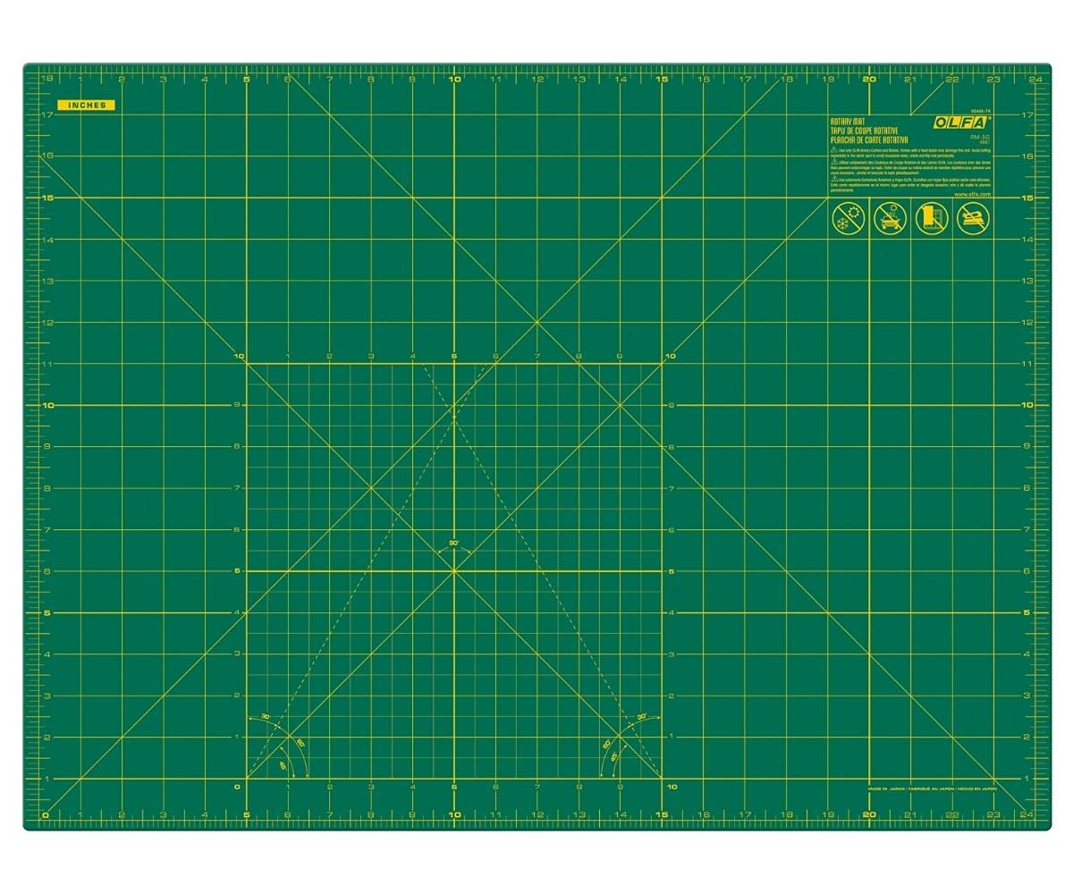 OLFA 18" x 24" Self Healing Rotary Cutting Mat (RM-SG) (Green) & 45mm Quick-Change Rotary Cutter (RTY-2/C) - Rotary Fabric Cutter w/Blade Cover (Aqua)