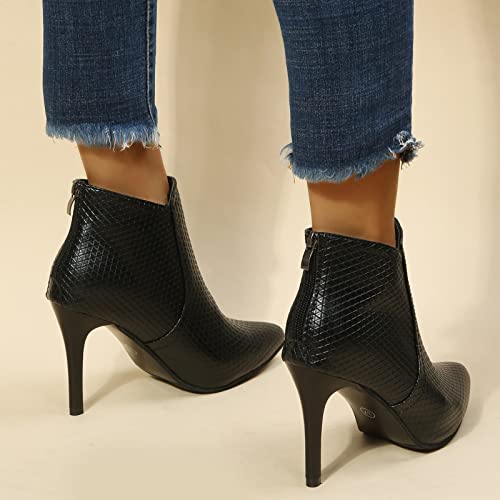 MatureGirl Dressy Wedge Booties for Women,Women Pointed Toe Platform Boot Chelse+a𝒮 Comba+t𝒮 Booties Ladies High Heel Boot Casual Stiletto Motorcycle Riding Boot Walking Shoe Wide Short (Black, 8)