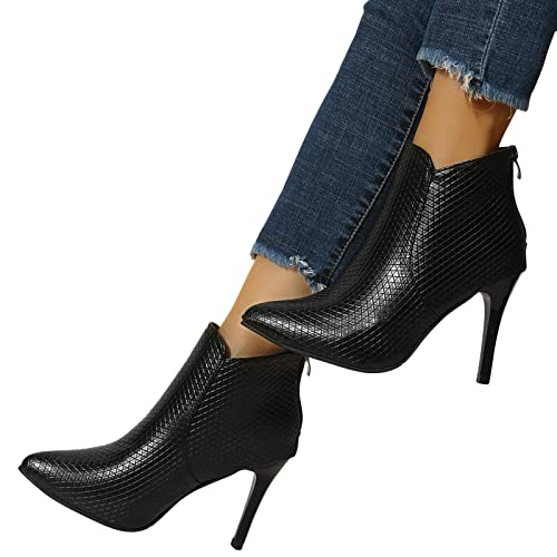 MatureGirl Dressy Wedge Booties for Women,Women Pointed Toe Platform Boot Chelse+a𝒮 Comba+t𝒮 Booties Ladies High Heel Boot Casual Stiletto Motorcycle Riding Boot Walking Shoe Wide Short (Black, 8)