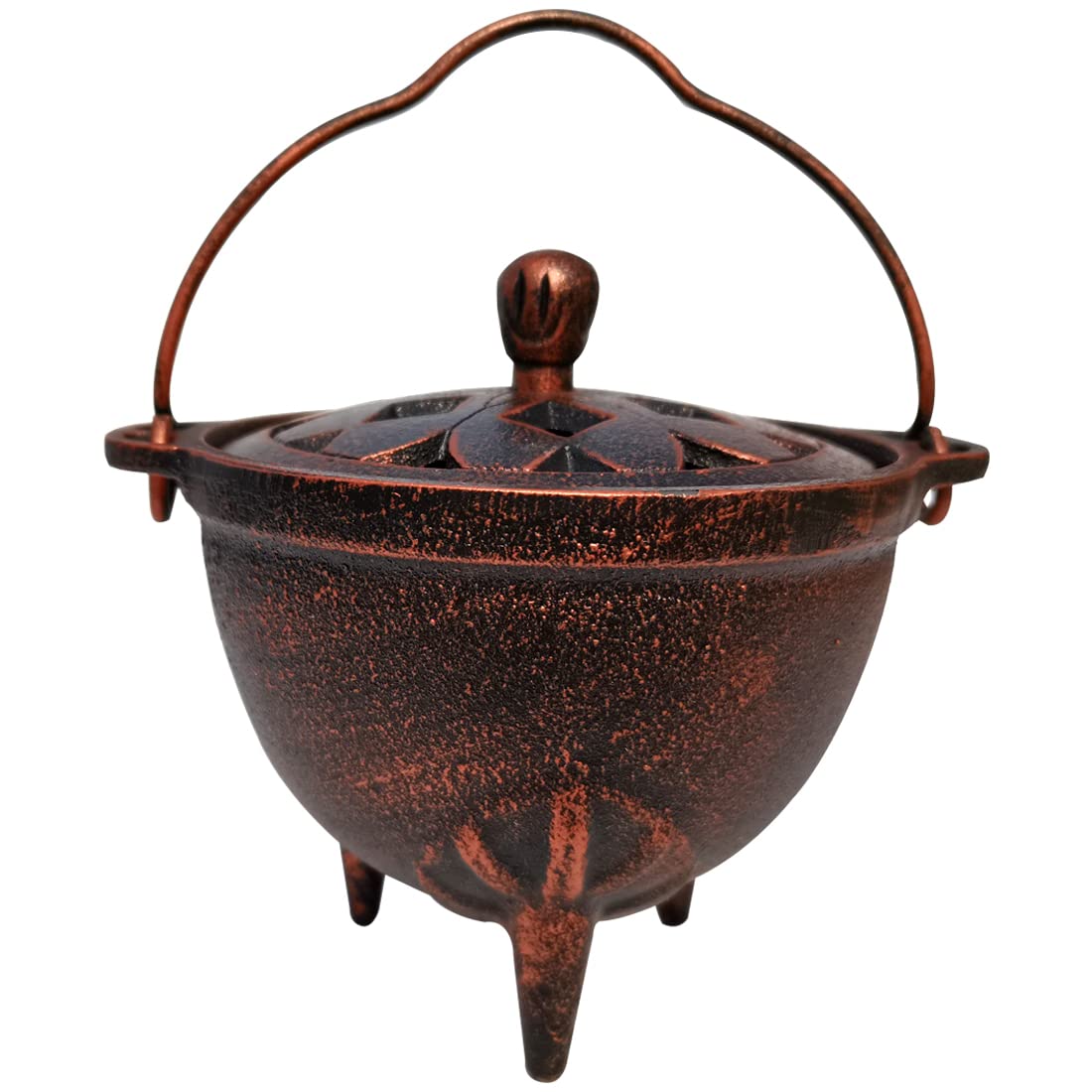 YIMIFLA Incense Burner Holder with Lid and Handle Cast Iron Cauldron 4.9" Frankincense Resin Charcoal Incense Burner Great for Yoga, Spa Aromatherapy, Smudging, Ritual & Blessings (Red Bronze)