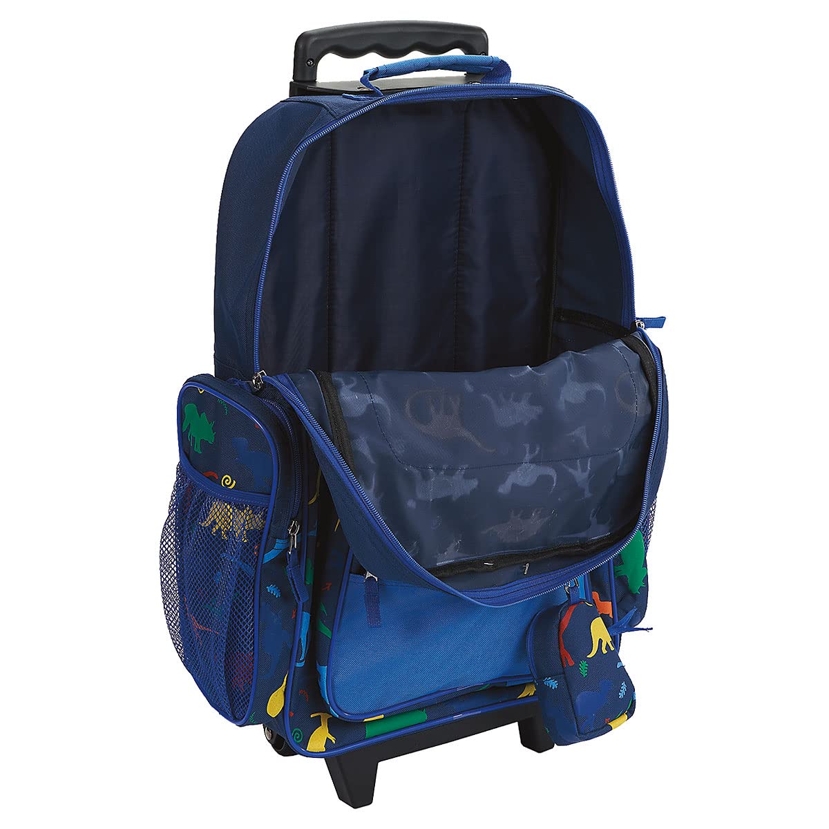 Lillian Vernon Personalized Rolling Luggage for Kids, 5-Pocket Dinosaur Suitcase Set With Clip-On Pouch, Customizable Boys Travel Carrier on Wheels, 6W x 15.5L x 23”H
