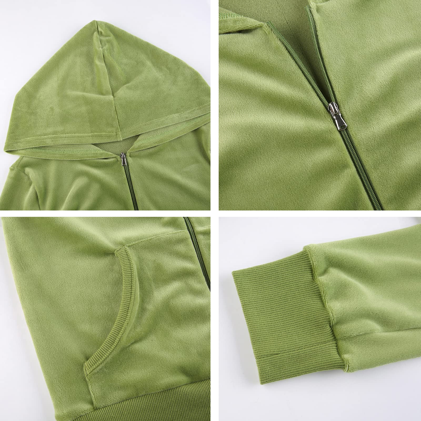 HBER Women's 2 Piece Velour Tracksuit Set Solid Color Long Sleeve Zipper Cropped Jacket and Sweatpants Y2K Sweatsuit Set