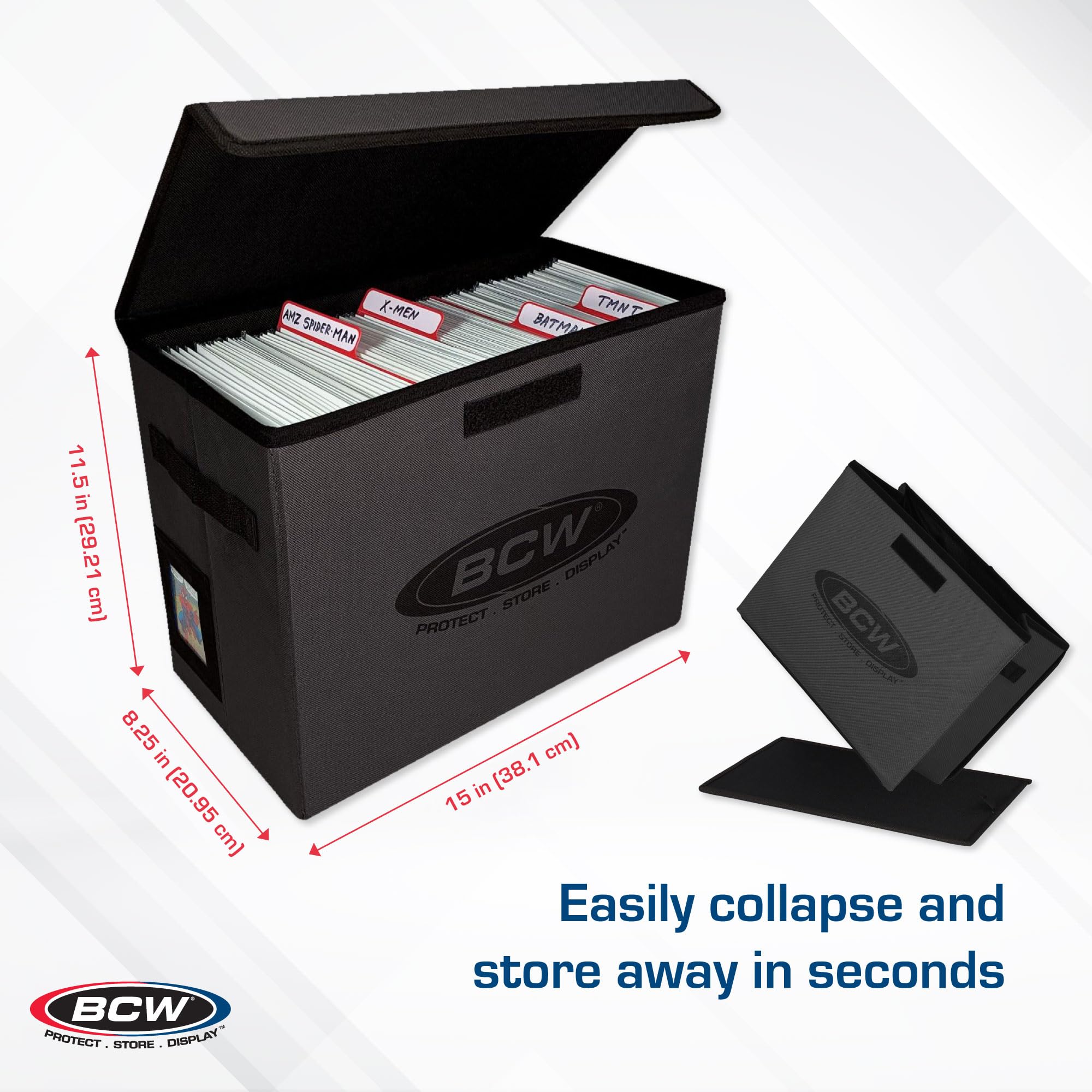 BCW Comic Book Storage Box - 1 ct | Foldable Comic Book Case | Each fits 125-150 Sleeved and Boarded Comic Books | Comic Book Storage For Silver, Bronze, and Current Comics (Single, Gray)