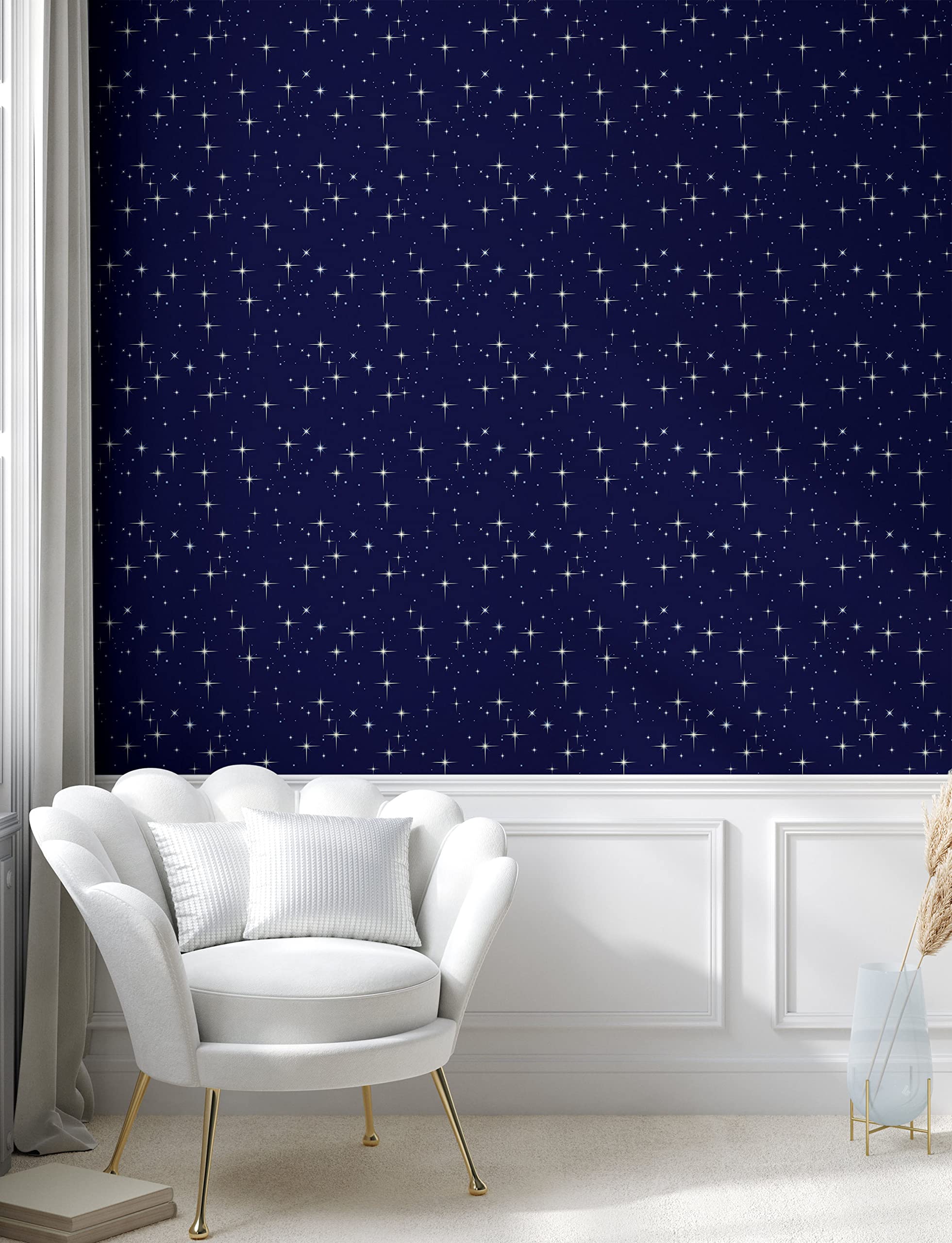 Ambesonne Space Peel & Stick Wallpaper for Home, Night Sky Stars Romantic Cosmos Themed Image Dotted Background Constellation, Self-Adhesive Living Room Kitchen Accent, 13" x 36", Purple White
