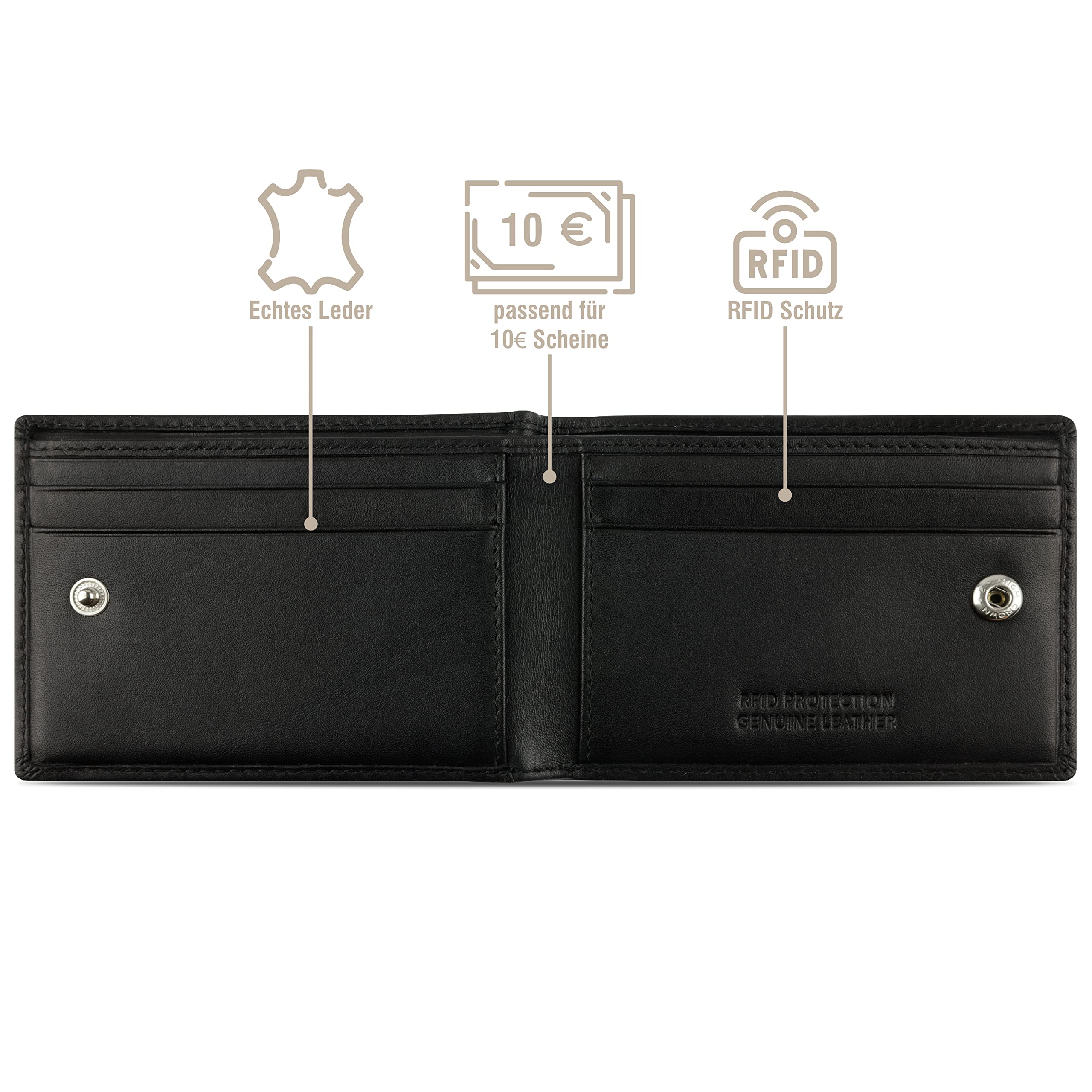 Bugatti Super Slim Mini Leather Wallet - Small Wallet with RFID Protection, Black, black