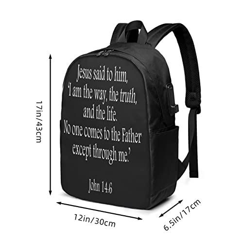 Jesus The Way Truth Life John 146 Christian Bible 17 in Laptop Backpack with USB Charging&Headphone Port Travel Business Bag