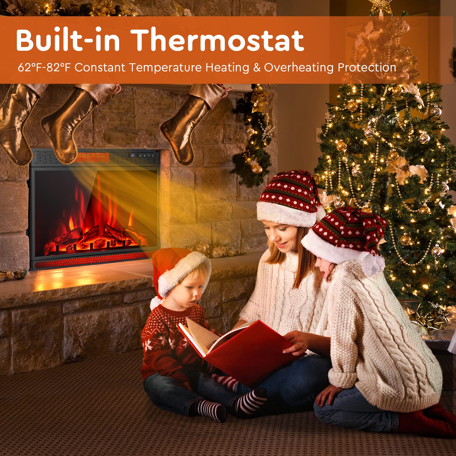 S AFSTAR 29 Inches Electric Fireplace Insert, 900/1350W Recessed Electric Fireplace w/ 3 Available Flame Colors & 4 Brightness, Touch Screen & Remote Control, Wall Mounted Electric Fireplace Heater