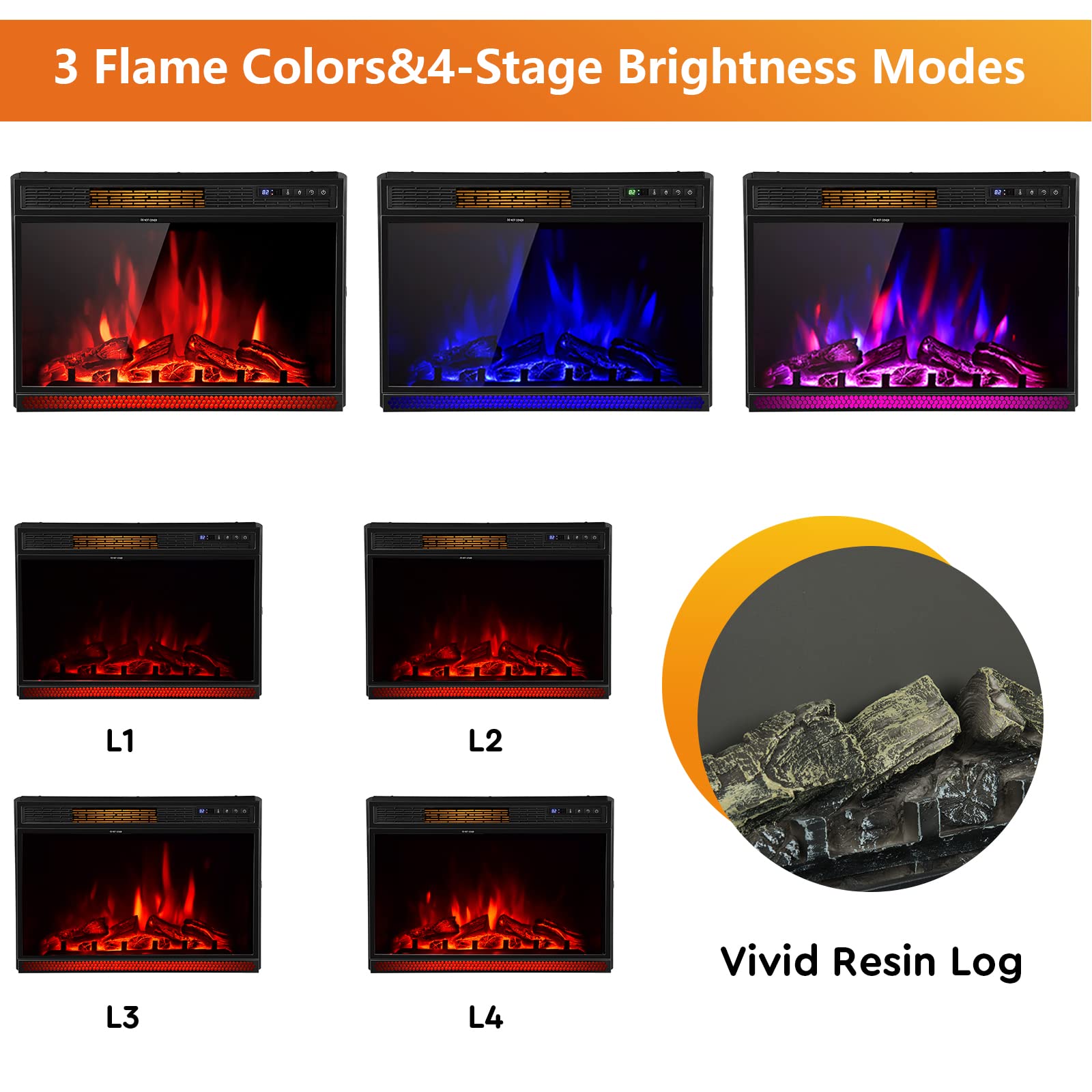 S AFSTAR 29 Inches Electric Fireplace Insert, 900/1350W Recessed Electric Fireplace w/ 3 Available Flame Colors & 4 Brightness, Touch Screen & Remote Control, Wall Mounted Electric Fireplace Heater