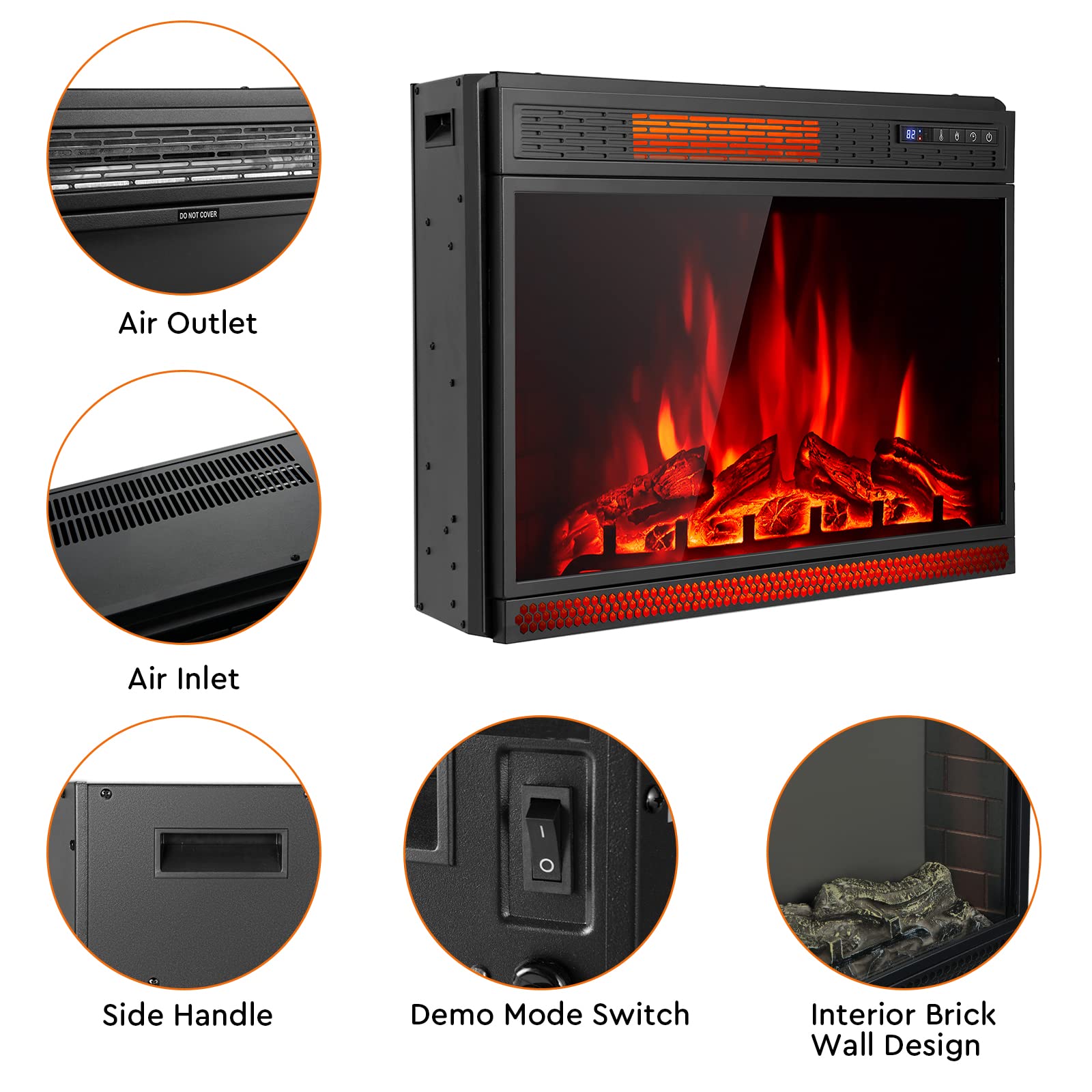 S AFSTAR 29 Inches Electric Fireplace Insert, 900/1350W Recessed Electric Fireplace w/ 3 Available Flame Colors & 4 Brightness, Touch Screen & Remote Control, Wall Mounted Electric Fireplace Heater