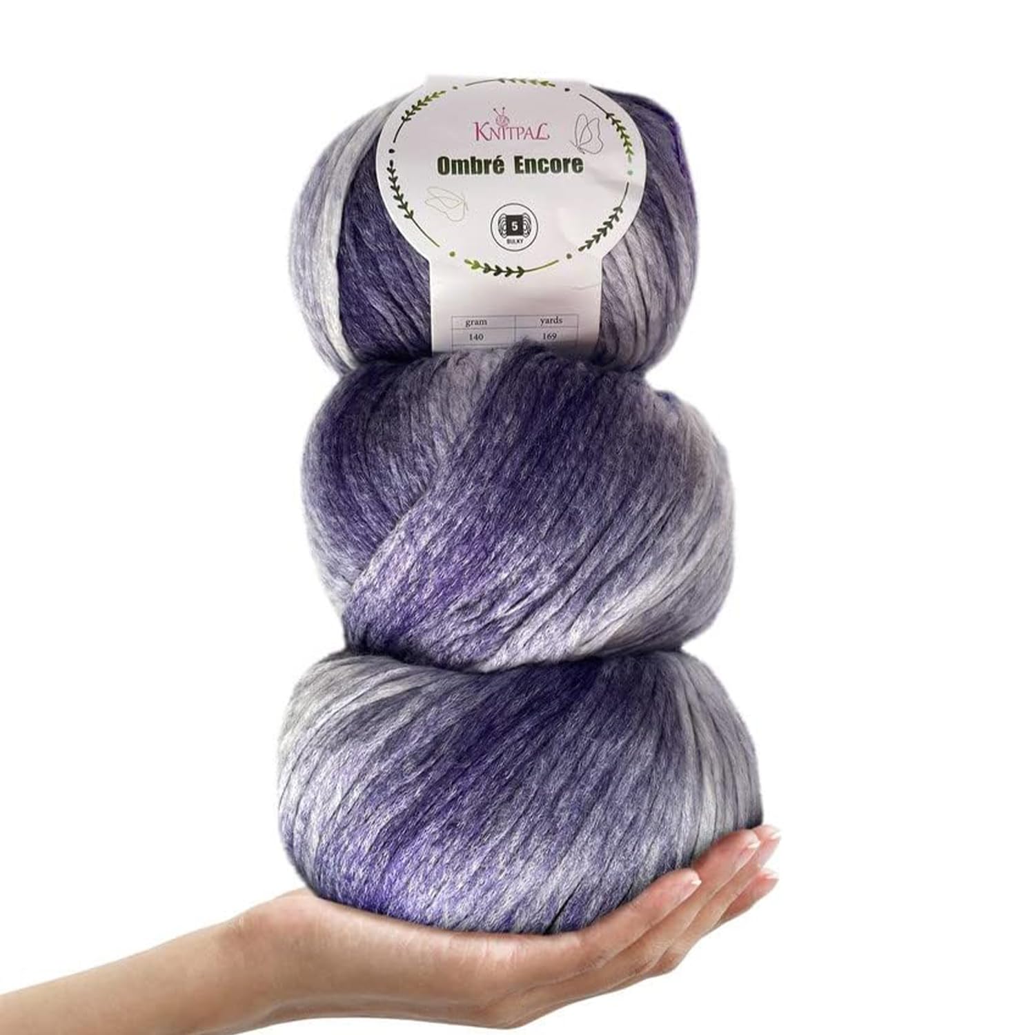 Ombré-Encore Chunky Ombre Yarn for Crocheting, 3 Balls, 507Yds/420G, Free Patterns - Multi Colored Bulky 5 Weight Yarn for Knitting - White Lavender