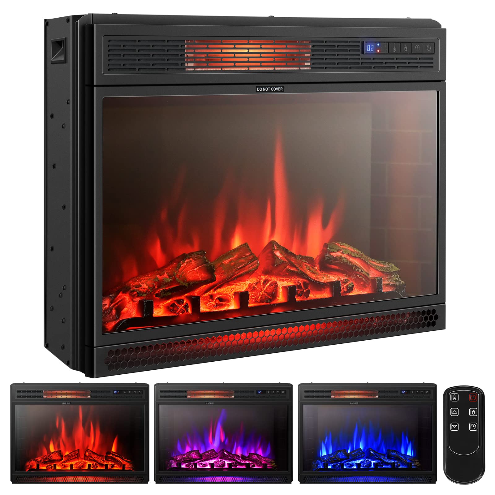 S AFSTAR 29 Inches Electric Fireplace Insert, 900/1350W Recessed Electric Fireplace w/ 3 Available Flame Colors & 4 Brightness, Touch Screen & Remote Control, Wall Mounted Electric Fireplace Heater