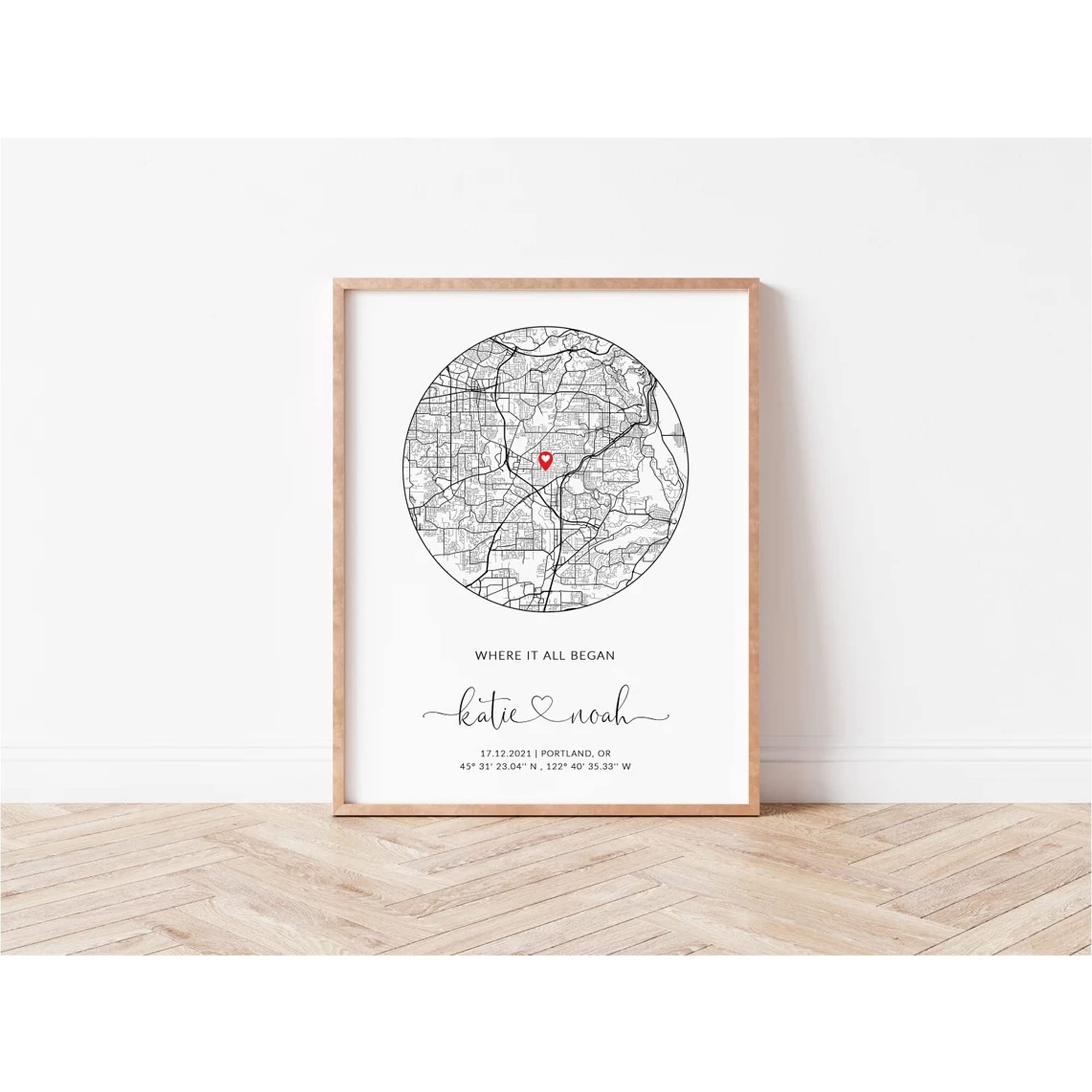 Custom Where We Met Map Print, The Night We Met, Personalized Anniversary Wedding Valentine's Gift for Her & Him - Canvas 1.5" Poster