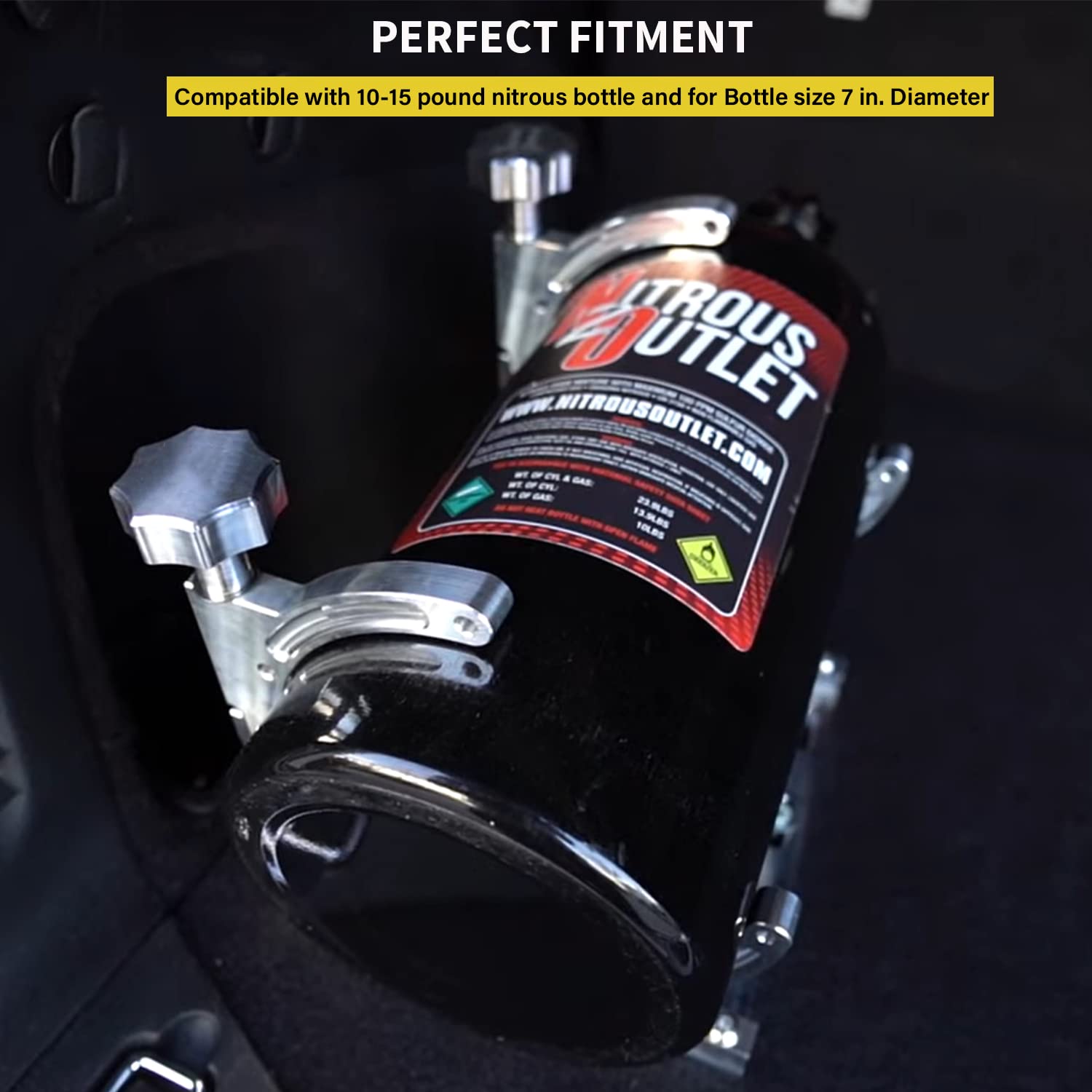 Bzsunway 7” Nitrous Oxide Nos Billet Aluminum Single Bottle Holder Bracket for 10-15 pound nitrous bottle Replace for PCE150.1001