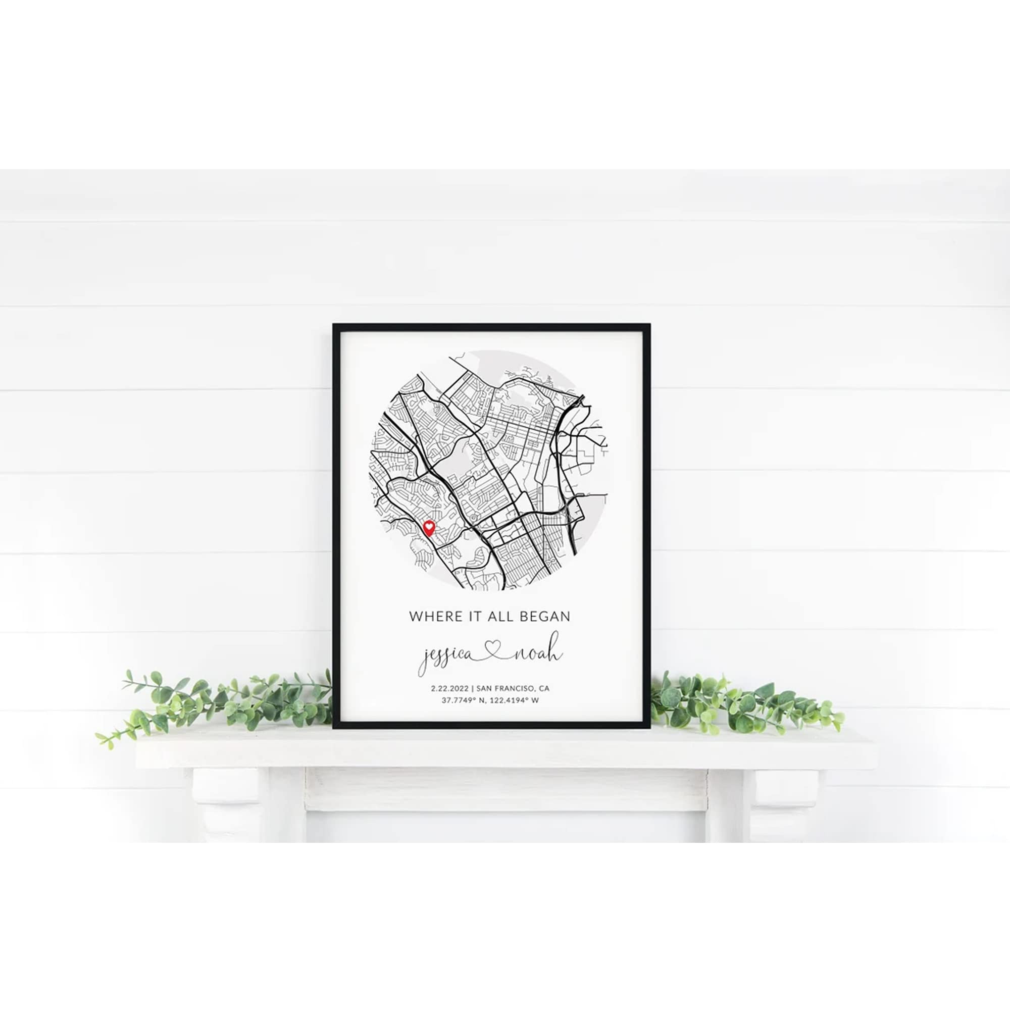 Custom Where We Met Map Print, The Night We Met, Personalized Anniversary Wedding Valentine's Gift for Her & Him - Canvas 1.5" Poster
