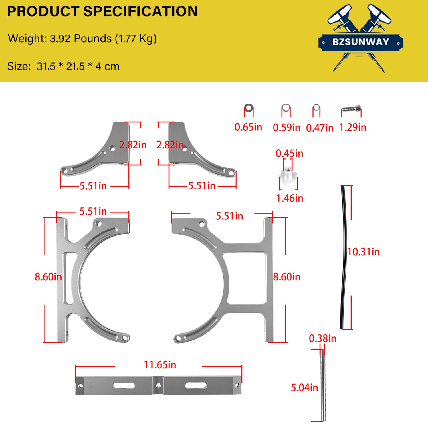 Bzsunway 7” Nitrous Oxide Nos Billet Aluminum Single Bottle Holder Bracket for 10-15 pound nitrous bottle Replace for PCE150.1001