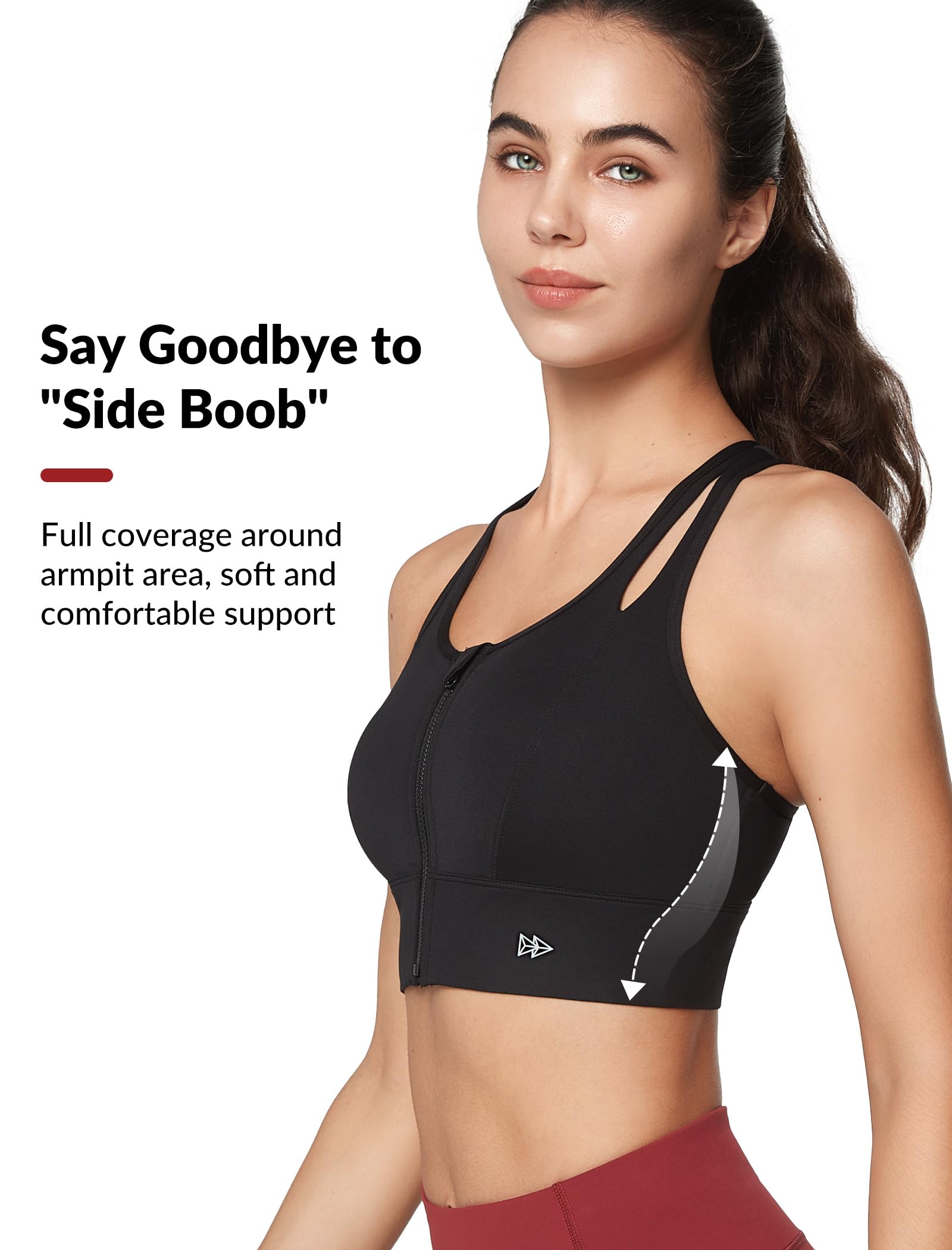 Yvette Womens Sports Bras High Impact Zip Front Sports Bra High Support Large Bust for Workout Running,Black,Large Plus