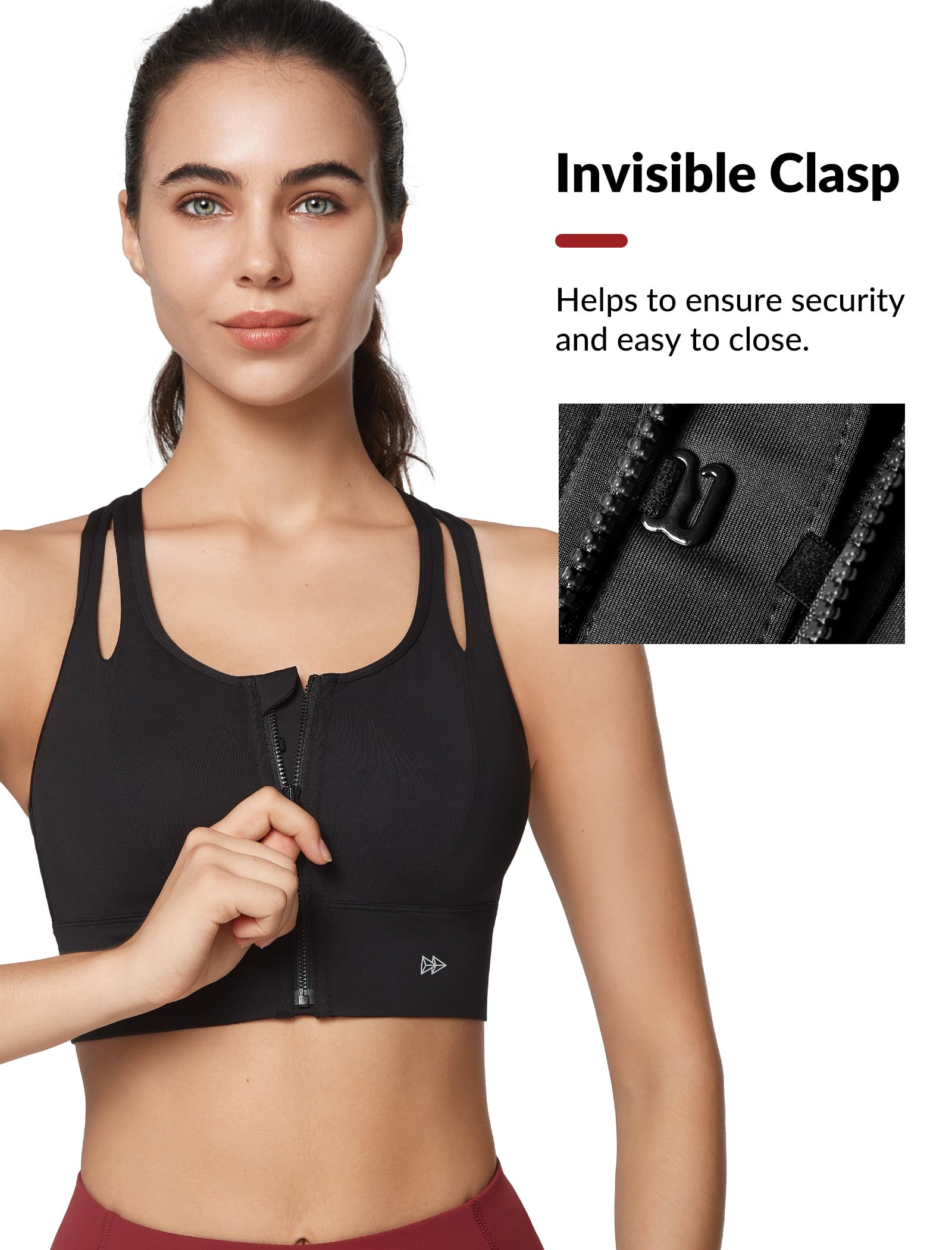 Yvette Womens Sports Bras High Impact Zip Front Sports Bra High Support Large Bust for Workout Running,Black,Large Plus