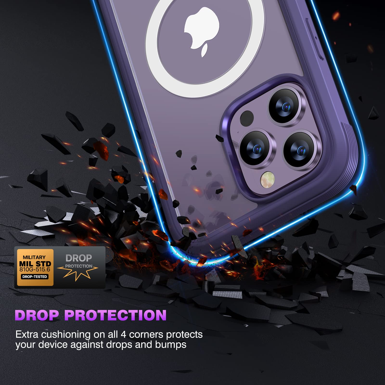 Diaclara Designed for iPhone 14 Pro Max Case 6.7’’,[Compatible with MagSafe][2023] Full Body Rugged Magnetic Protective Case+9H Camera Lens Protector w/Built-in Screen Protector (Deep Purple)