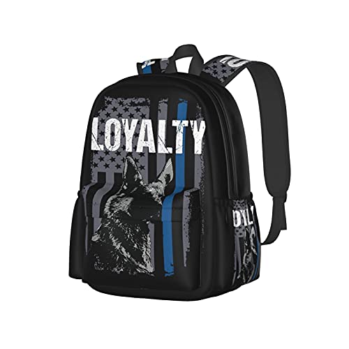 Police K9 Unit Dog Loyalty Thin Blue Line Flag Backpack Lightweight School College Bookbag Casual Travel Daypack