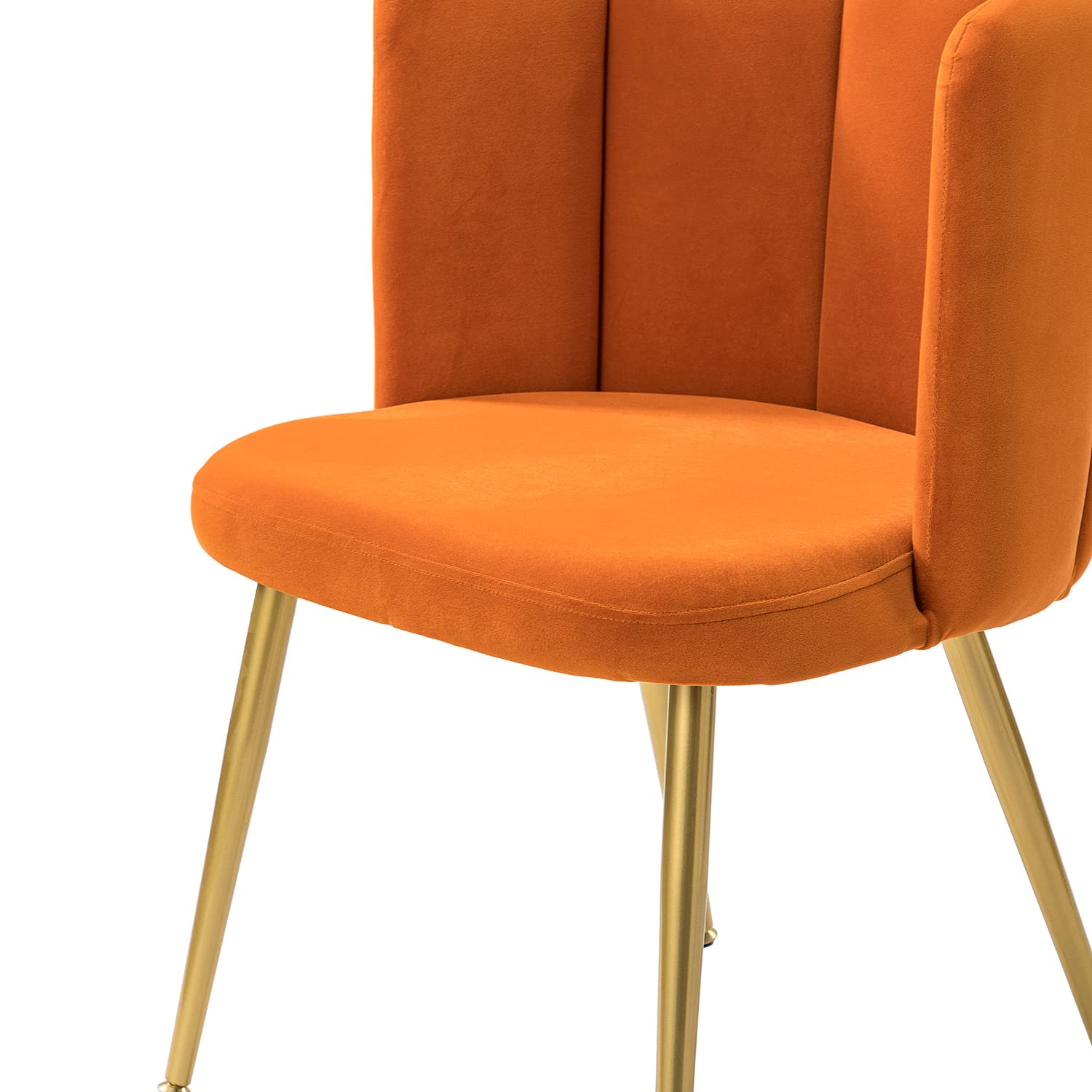 HULALA HOME Velvet Accent Chairs Modern Vanity Chairs for Makeup Room, Comfy Upholstered Dining Chairs for Living Room with Shell Back and Golden Metal Legs/Orange