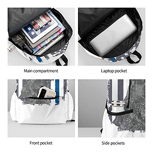 Police K9 Unit Dog Loyalty Thin Blue Line Flag Backpack Lightweight School College Bookbag Casual Travel Daypack