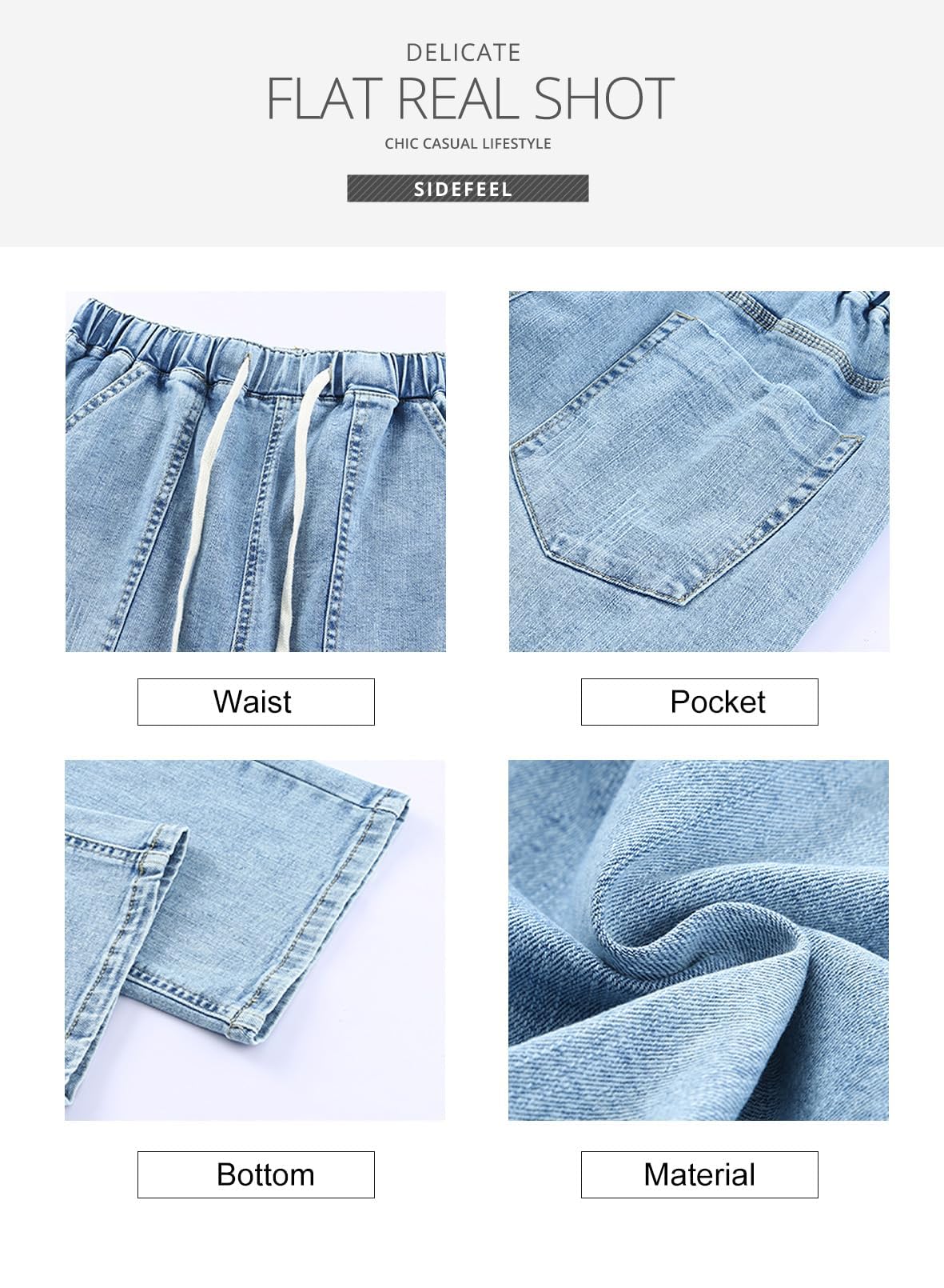Sidefeel Women's Jeans Cargo Pants High Waisted Ripped Denim Joggers Pull On Elastic Drawstring Waist Trousers Blue Size 4