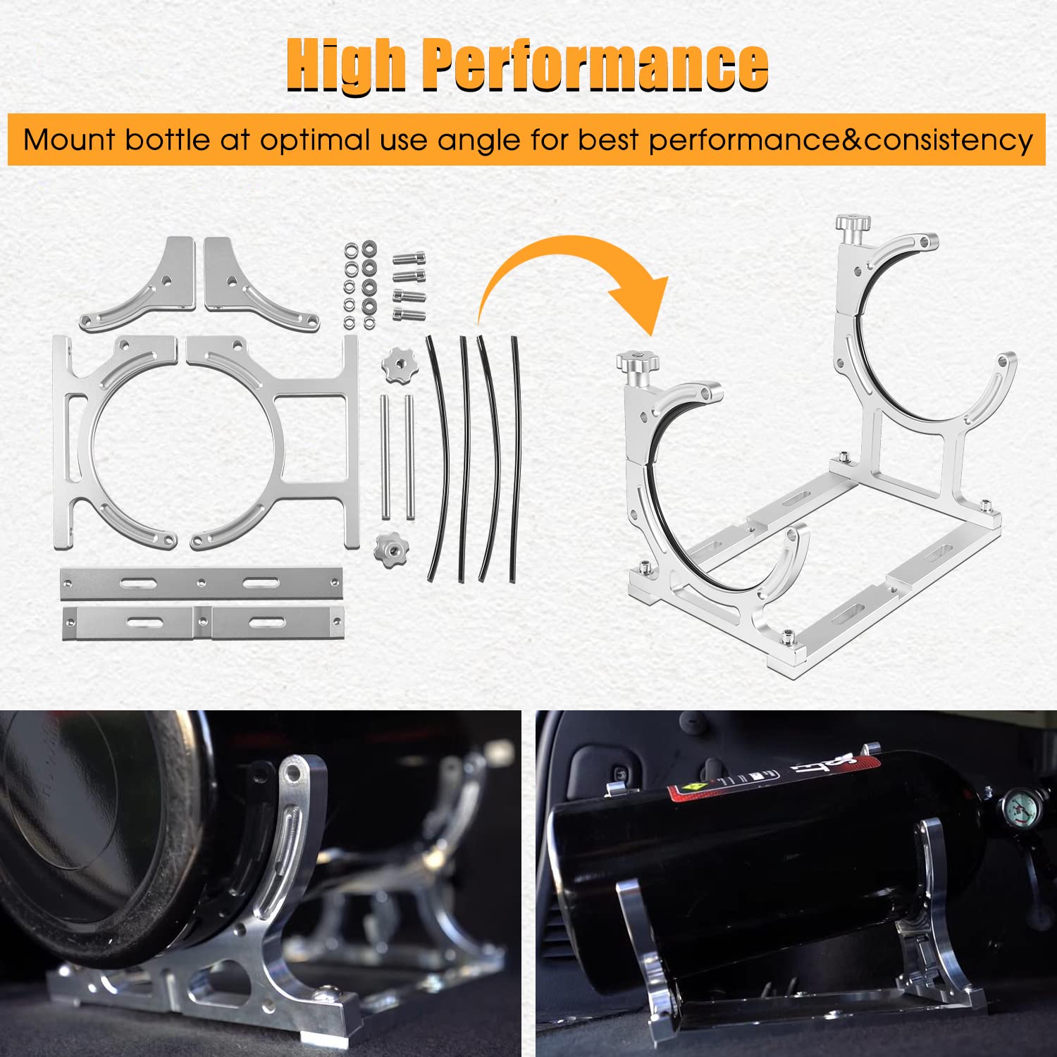 PCE150.1001 Nitrous Oxide Nos Aluminum Single Bottle Holder Bracket for All Vehicles with 10lb Bottles, or Bottles in 7" Diameter, Replace for Part Number PC01110, PC10012, PCE150