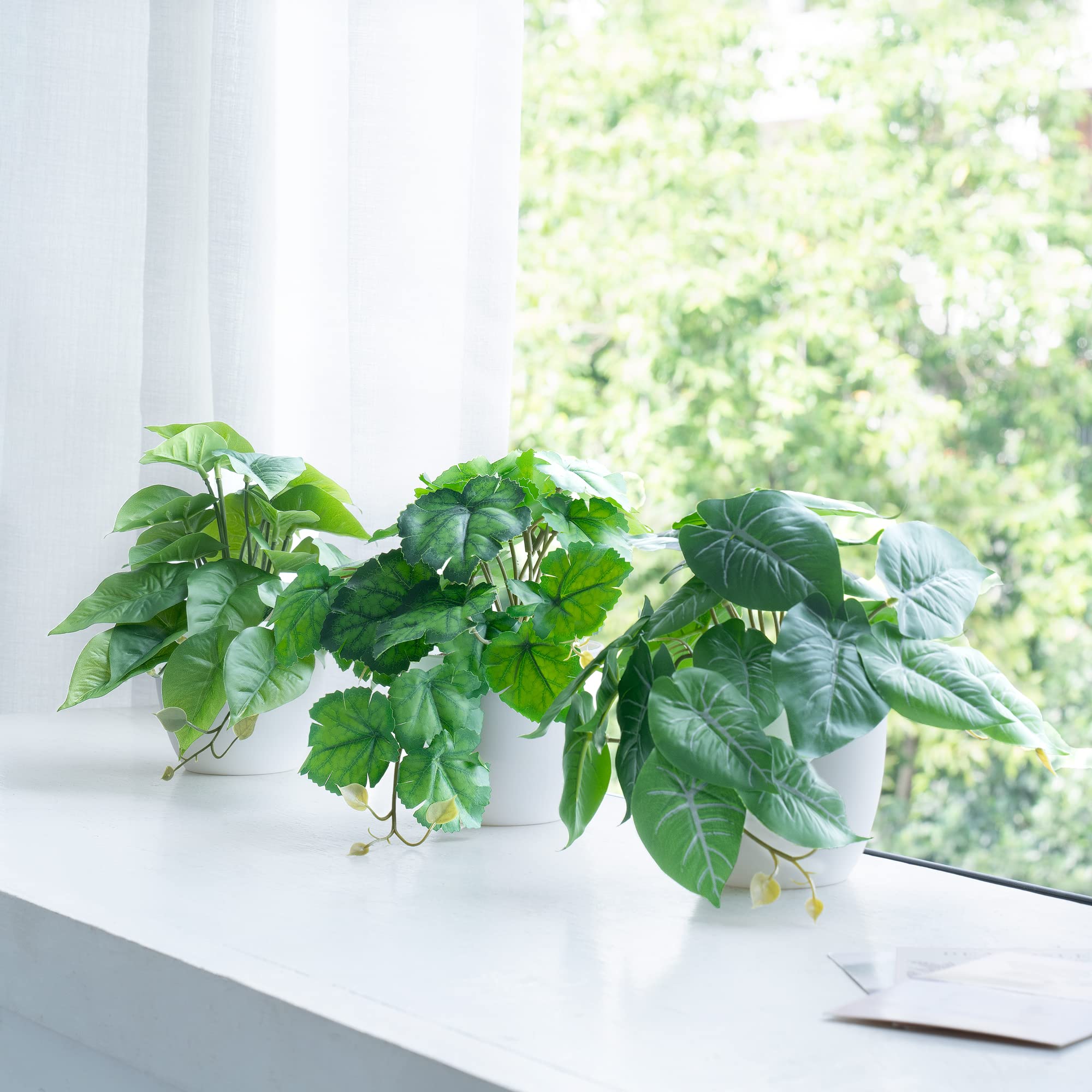 Dahey 3 Pack Fake Potted Plant Artificial Plants for Home Decor Indoor Broad Leaved Faux Plants Indoor Desk Plant with 4 Inch Frosted Plastic Planter for Office Bathroom Greenery Decoration