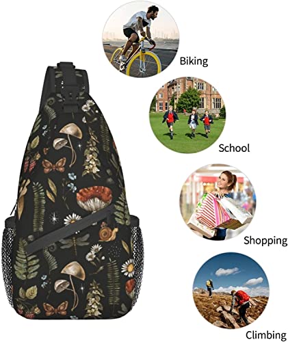 Sling Bag Vintage Magic Mushroom Leaf Forest Hiking Daypack Crossbody Shoulder Backpack Travel Chest Pack for Men Women