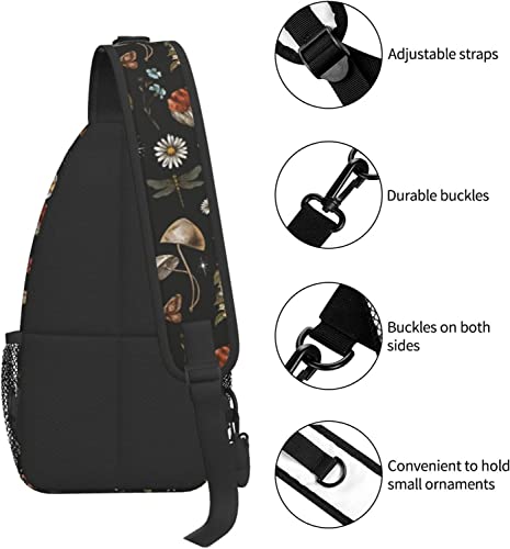 Sling Bag Vintage Magic Mushroom Leaf Forest Hiking Daypack Crossbody Shoulder Backpack Travel Chest Pack for Men Women