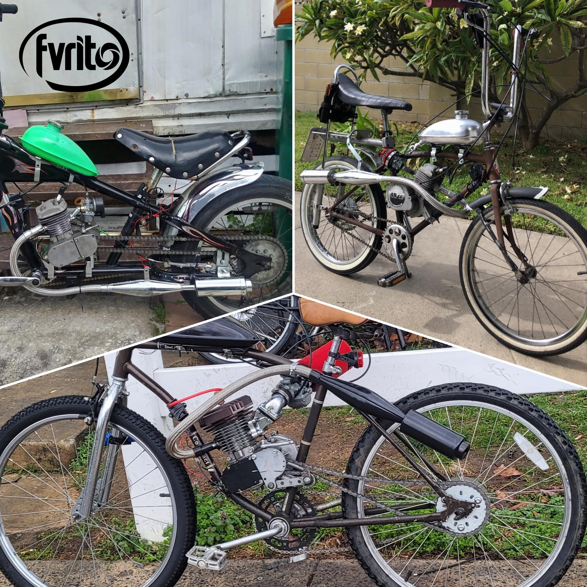 FVRITO Viper Flexible Exhaust Muffler Pipe Silencer with Hardware for 2 Stroke 49cc 60cc 66cc 80cc 100cc Engine Gas Motorized Bicycle Motor Bike Parts Silver