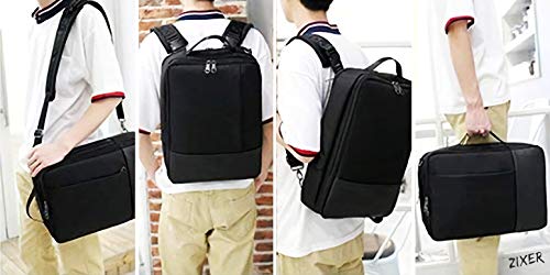 ZIXER Convertible Slim Professional Backpack Briefcase 3 in 1 Water Resistant Multifunctional Business Professional and College School Student Backpack Daypack Fits 15.6'' Laptop and Tablet (Black)