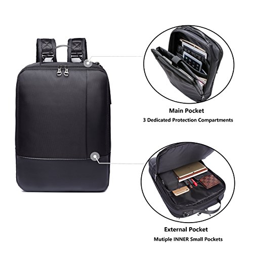 ZIXER Convertible Slim Professional Backpack Briefcase 3 in 1 Water Resistant Multifunctional Business Professional and College School Student Backpack Daypack Fits 15.6'' Laptop and Tablet (Black)