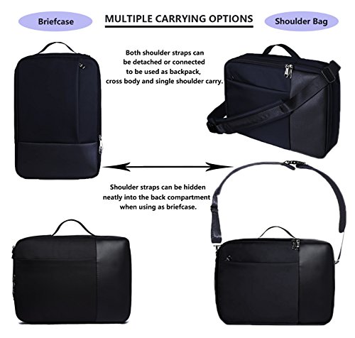 ZIXER Convertible Slim Professional Backpack Briefcase 3 in 1 Water Resistant Multifunctional Business Professional and College School Student Backpack Daypack Fits 15.6'' Laptop and Tablet (Black)