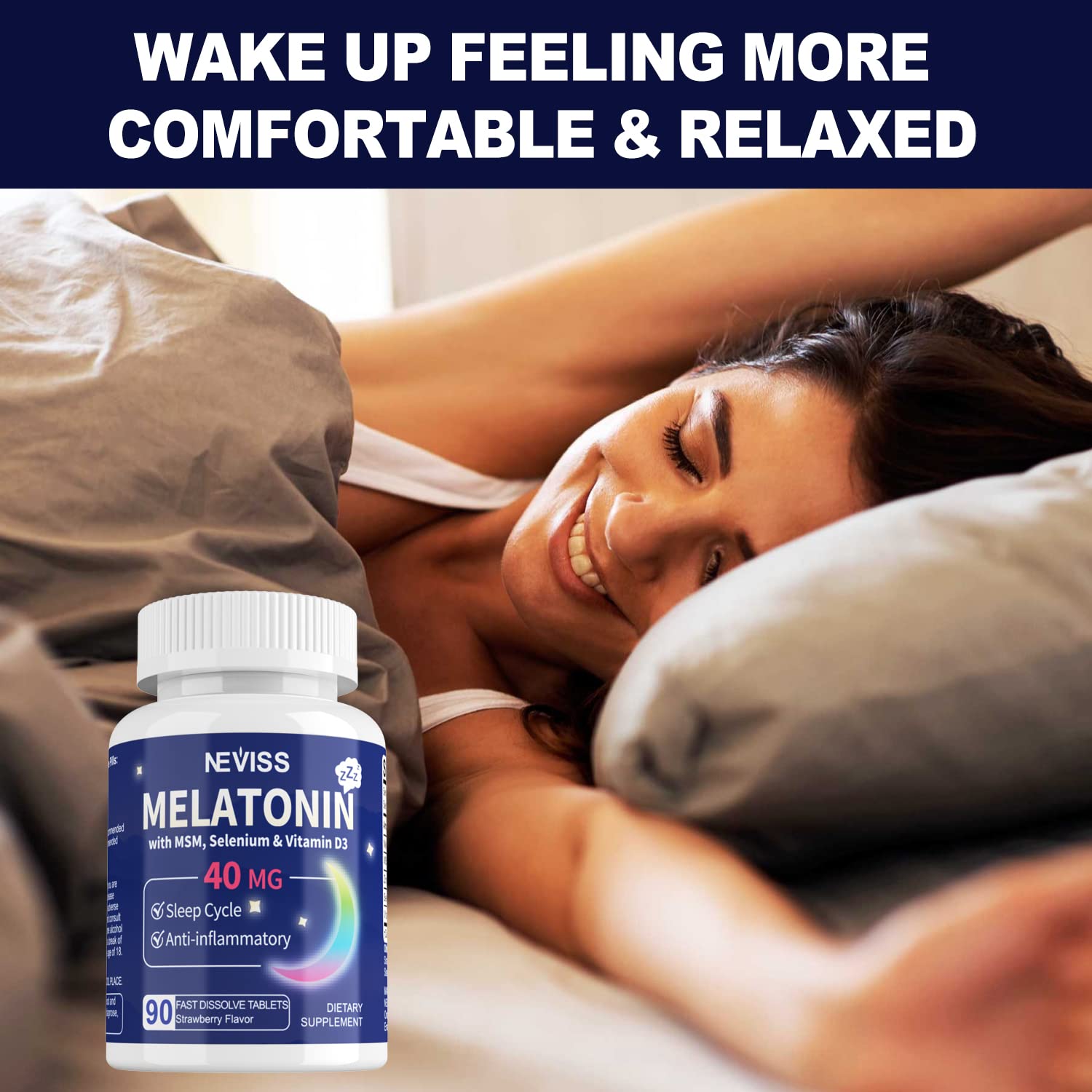 Melatonin 40 mg for Adults - Fast Dissolve & Chewable Sublingual Sleep Supplement - Extra Strength Melatonin with Vitamin D3 & MSM, Selenium for Health Rest Cycle, Deep Zzzs, Sugar-Free, 180 Servings